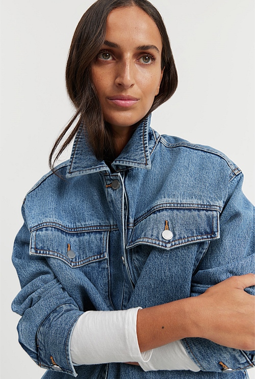 Vintage Wash Denim Australian Cotton Denim Shacket - Jackets & Coats ...