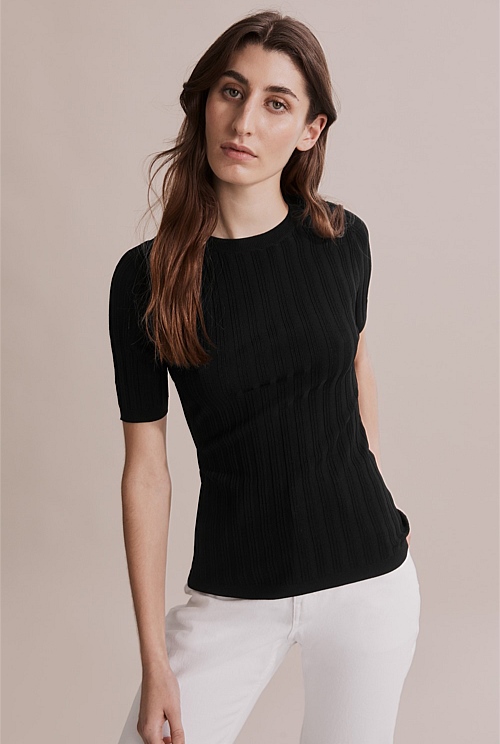 Black Rib Knit Top - Knitwear | Country Road