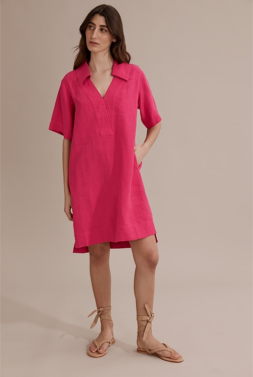 Pomegranate Organically Grown French Linen Popover Dress - Natural ...