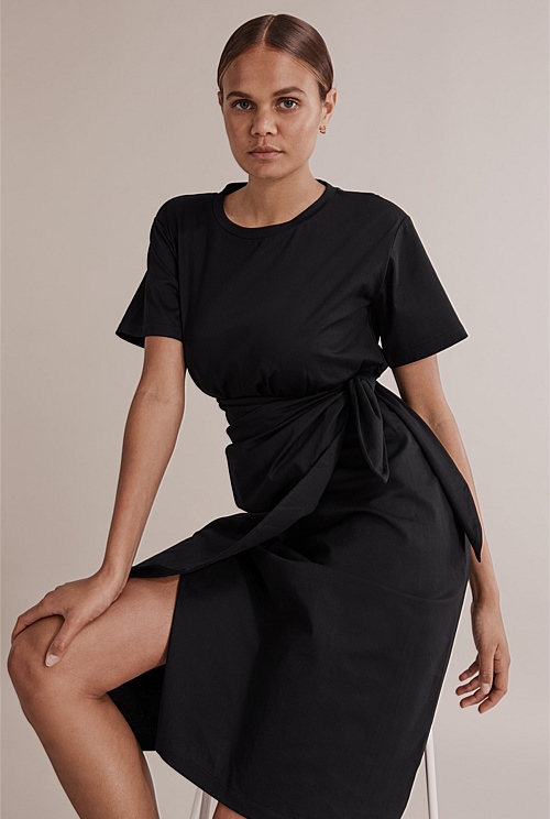 Black Wrap Front T-Shirt Dress - Dresses | Country Road