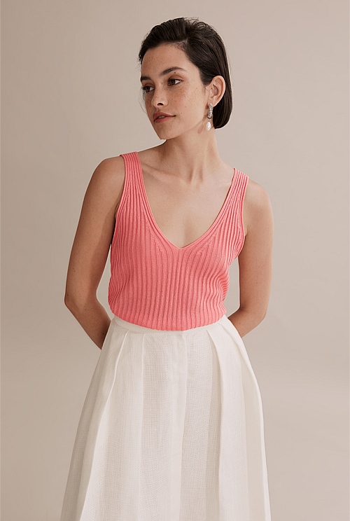 Powder Pink Rib Knit Tank - Knitwear | Country Road