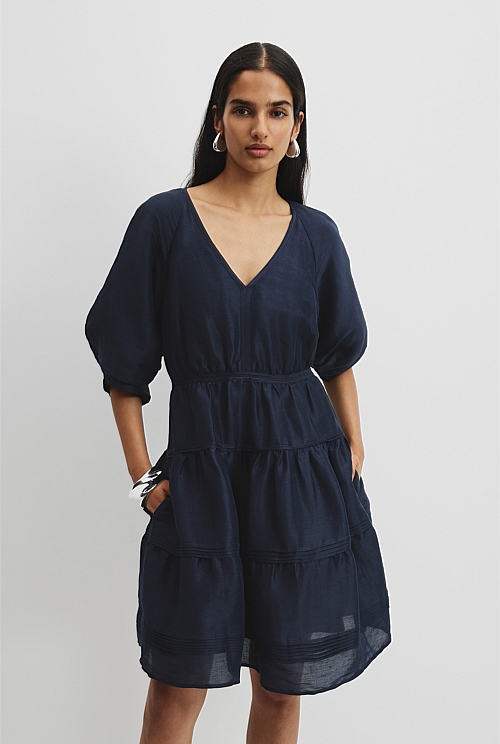 Navy Tuck Detail Mini Dress - Dresses | Country Road