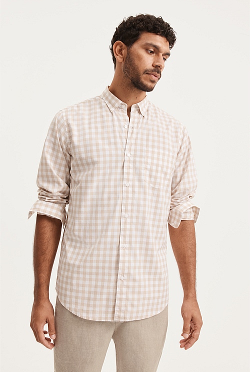 Beige Regular Fit Gingham Shirt - Natural Fibres | Country Road