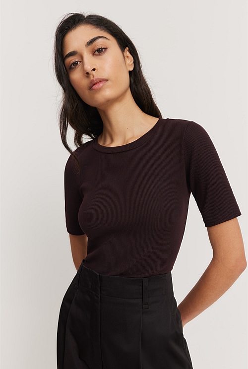 Pinot Noir Fitted Rib T-Shirt - T-Shirts & Tops | Country Road