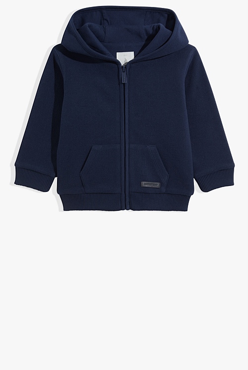 Navy Organically Grown Cotton Textured Zip Through Sweat - Sweats ...