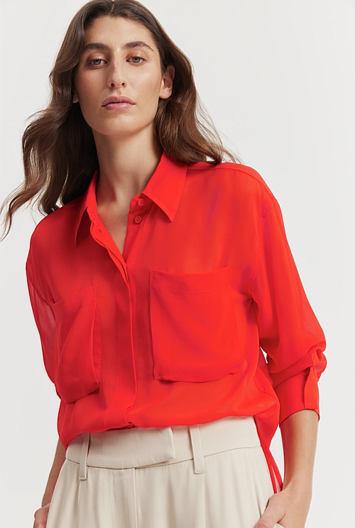 Flame Silk Georgette Shirt - Natural Fibres | Country Road