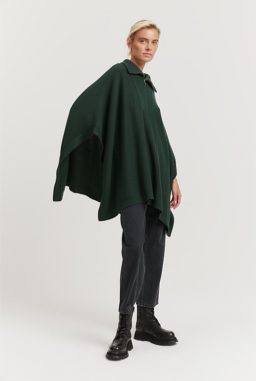 Dark Spruce Zip Collar Poncho - Hats, Scarves & Gloves | Country Road