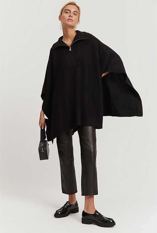 Black Zip Collar Poncho - Hats, Scarves & Gloves | Country Road