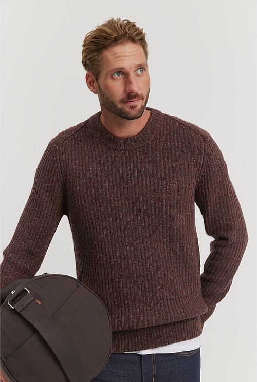 Claret Merino Nep Crew Knit - Knitwear | Country Road