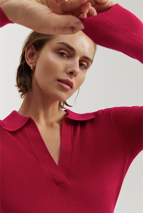 Cherry Australian Merino Wool Silk Collared Knit - Natural Fibres ... Cherry Australian Merino Wool Silk Collared Knit - Natural Fibres ...