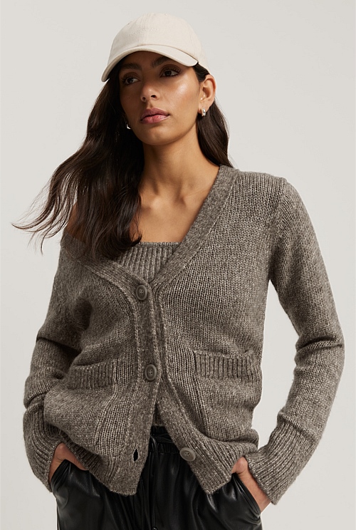 Charcoal Marle Crop Cardigan - Knitwear | Country Road