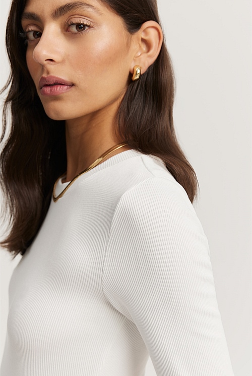 Antique White Fitted Rib T-Shirt - T-Shirts & Tops | Country Road