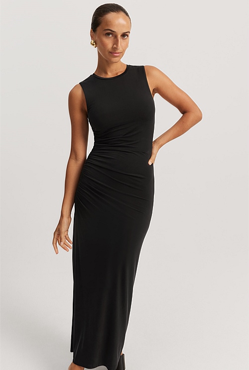 Black Cupro Jersey Racerback Dress - Dresses | Country Road