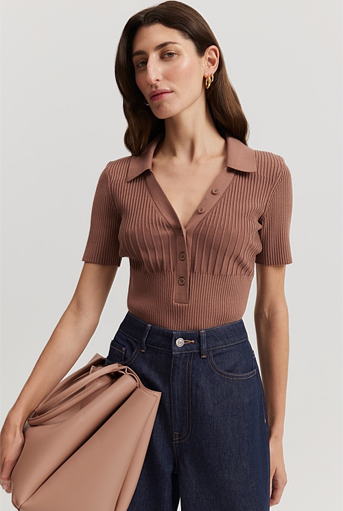 Biscuit Variegated Rib Top - Natural Fibres | Country Road