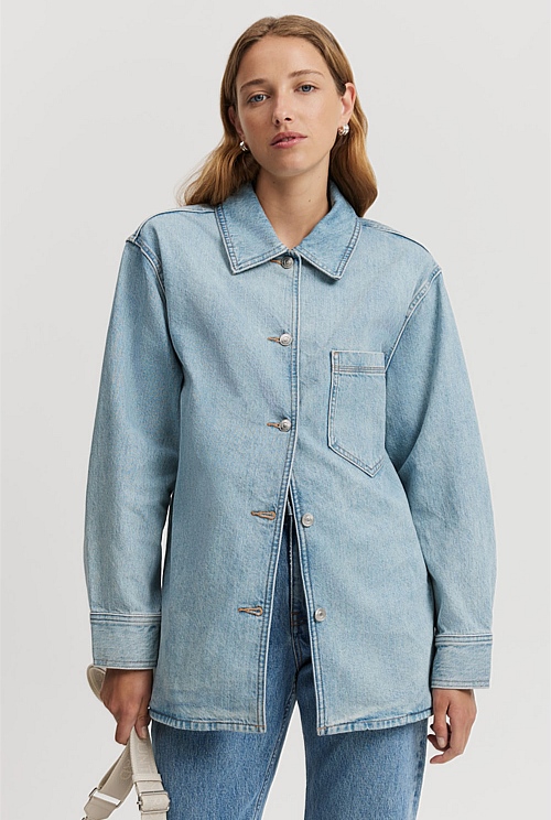 Aged Soft Wash Denim Shacket - Natural Fibres | Country Road