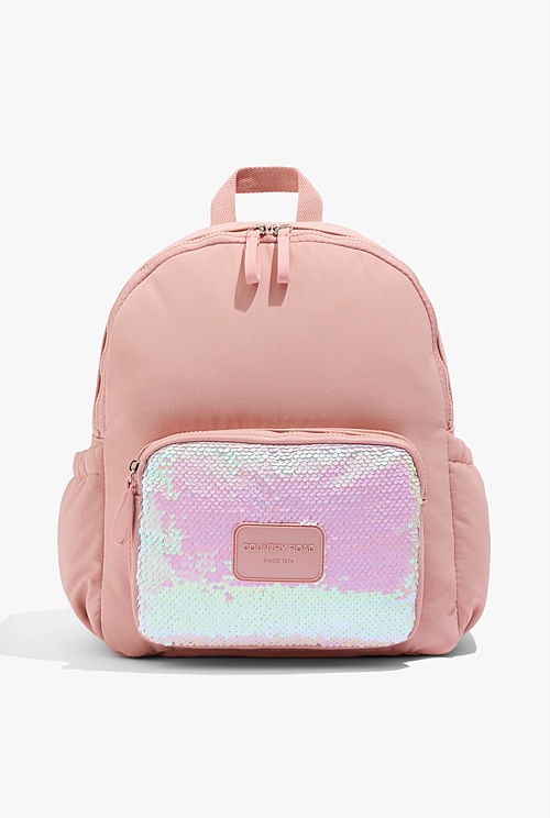 Antique Pink Recycled Nylon Sequin Backpack - Accessories | Country Road