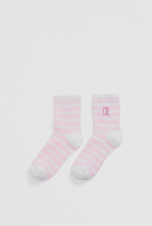 Mineral Pink Rib Quarter Crew Sock - Accessories | Country Road
