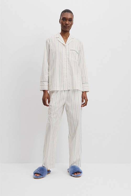 Steel Blue Stripe Australian Cotton Pinstripe Pyjama Set - Sleepwear ...