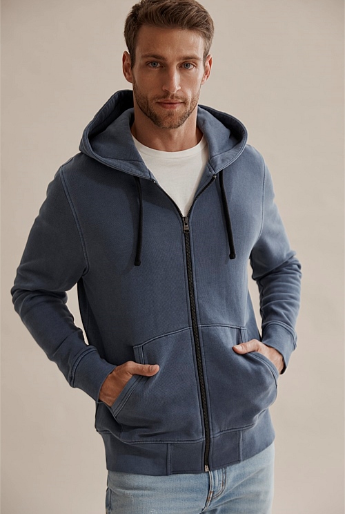 Navy Garment Dyed Zip Through Sweat - Sweats | Country Road