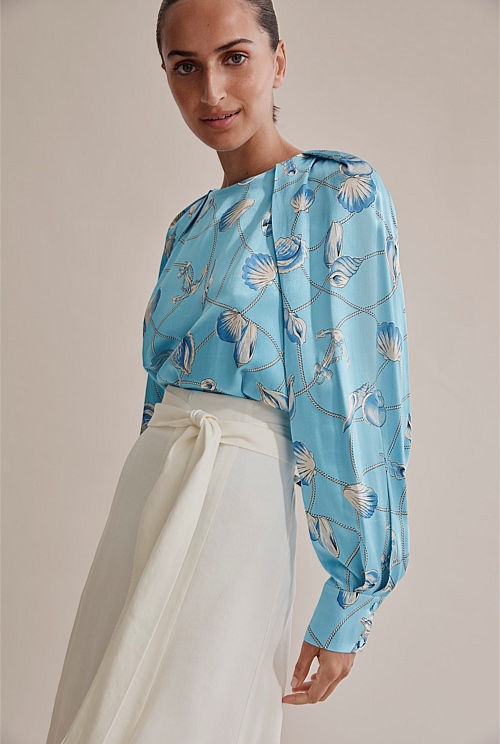 Aqua Shell Print Blouse - Shirts | Country Road