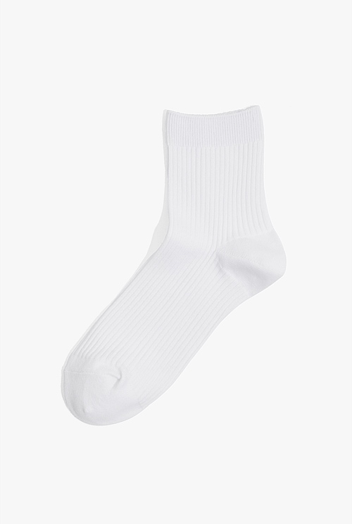 Antique White Australian Cotton Ribbed Quarter Crew Sock - Socks ...