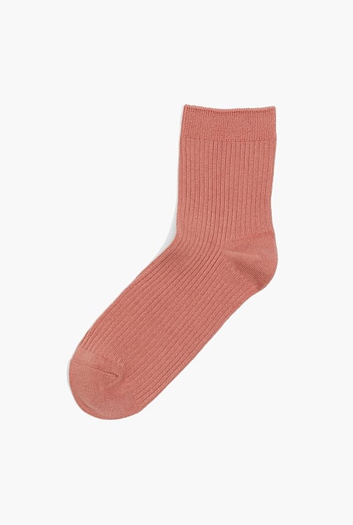 Salmon Pink Ribbed Quarter Crew Sock - Socks & Tights | Country Road