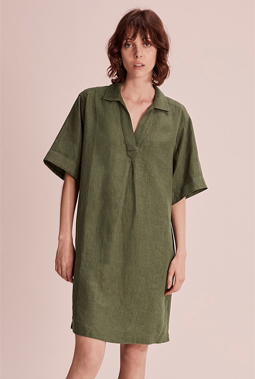 Fern Organically Grown Linen Popover Dress - Natural Fibres | Country Road