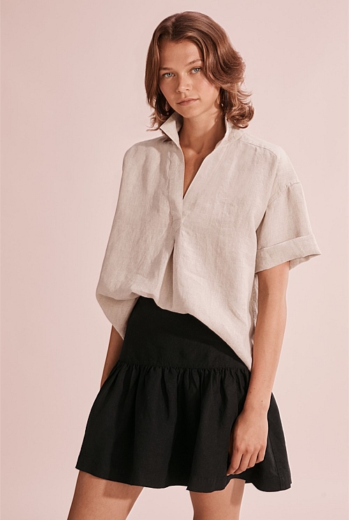 Flax Organically Grown Linen Popover - Shirts | Country Road