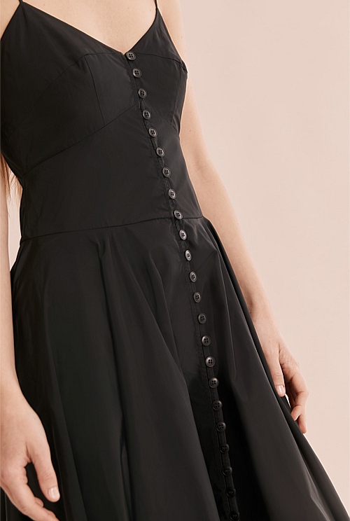 Black Button Maxi Slip Dress - Dresses | Country Road