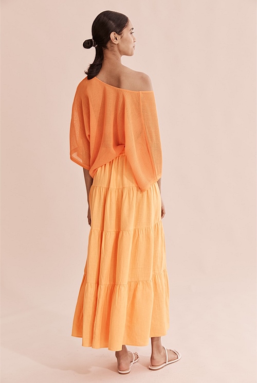 Turmeric Organically Grown Linen Tiered Maxi Skirt - Skirts | Country Road