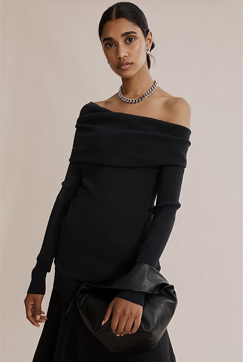 Ink Off Shoulder Knit Top - Knitwear | Country Road