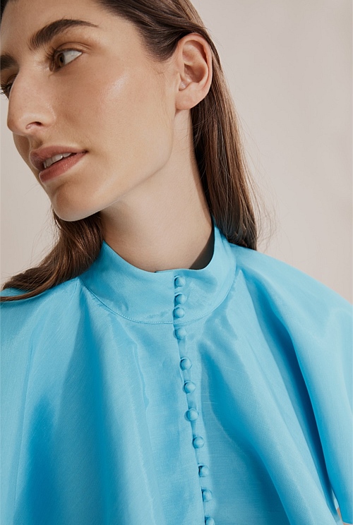 Opal Blue Bib Ruffle Sleeve Shirt - Shirts | Country Road