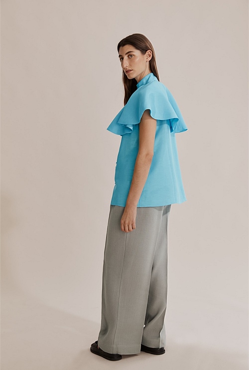 Opal Blue Bib Ruffle Sleeve Shirt - Shirts | Country Road