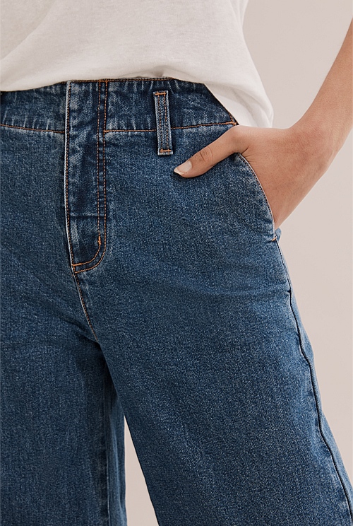 Dark Indigo Australian Cotton Wide Leg Jean - Australian Grown ...