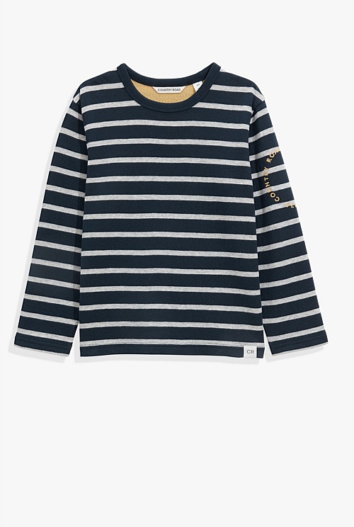 Navy Organically Grown Cotton Double Faced Stripe T-Shirt - T-Shirts ...