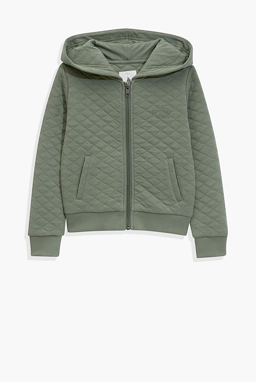 Sage Organically Grown Cotton Quilted Hooded Sweat - Sweats | Country Road
