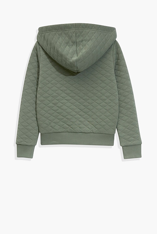 Sage Organically Grown Cotton Quilted Hooded Sweat - Sweats | Country Road