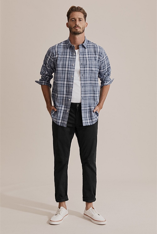 Blue Melange Regular Melange Check Shirt - Natural Fibres | Country Road