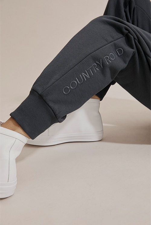 Charcoal Australian Cotton Branded Track Pant - Pants | Country Road