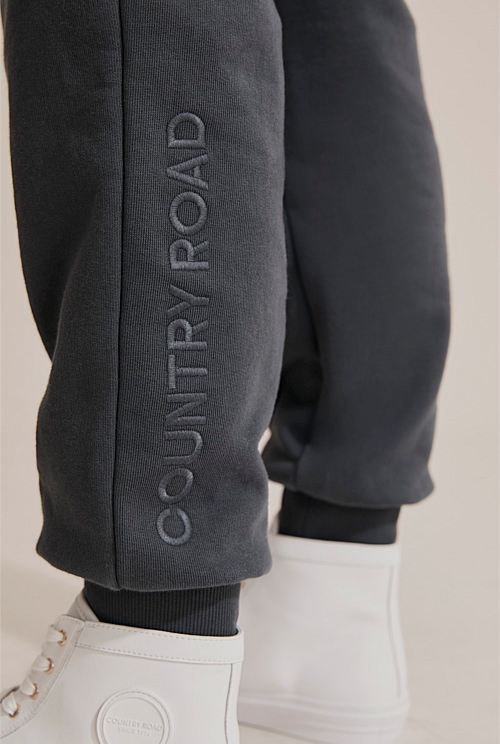 Charcoal Australian Cotton Branded Track Pant - Pants | Country Road