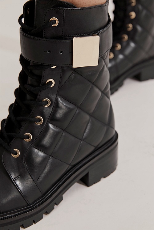 Black Leather Emma Combat Boot - Boots | Country Road