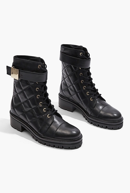 Black Leather Emma Combat Boot - Boots | Country Road