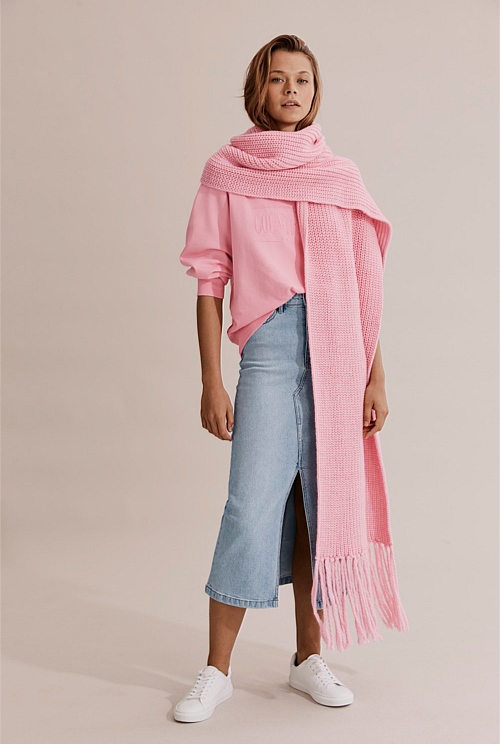 Sugar Pink Long Fringe Rib Scarf - Hats, Scarves & Gloves | Country Road