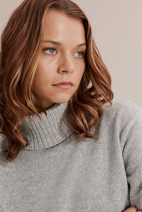 Soft Silver Marle Wool High Neck Knit - Natural Fibres | Country Road