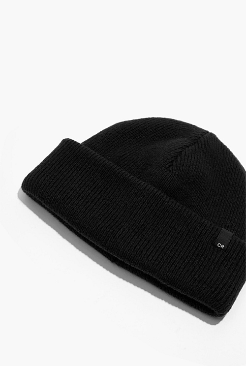 Black Double Layer Beanie - Hats & Scarves | Country Road
