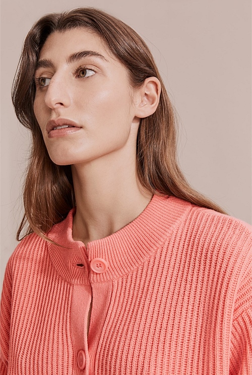 Burnt Coral Button Down Cardigan - Natural Fibres | Country Road