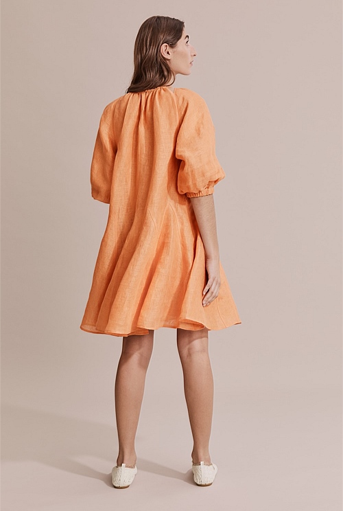 Nectar Organically Grown French Linen Godet Detail Mini Dress - Natural ...