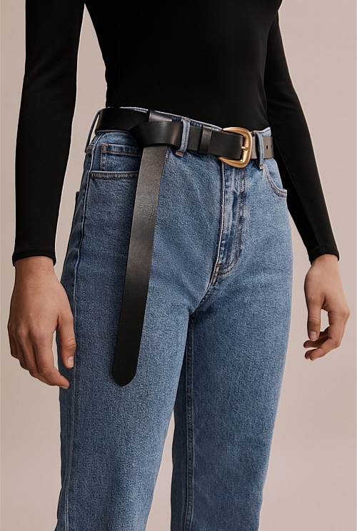 Black Long Leather Belt - Belts | Country Road