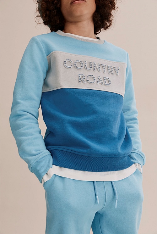 Pale Blue Organically Grown Cotton Colour Block Sweat - Sweats ...