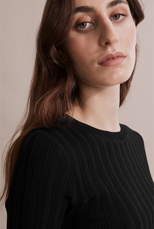 Black Rib Knit Top - Knitwear | Country Road